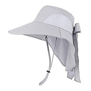 Womens Sun Hat Packable Neck Cover UPF 50- Wide Brim, Light Grey, Size One Size