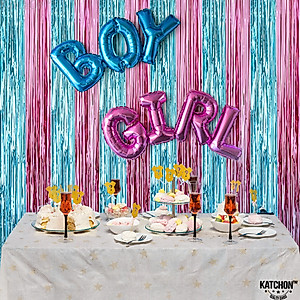 KatchOn, XtraLarge Pink and Blue Streamers - 8x3.2 Feet, Pack of 2 Gender Reveal Decorations | Baby Gender Reveal Backdrop Boy or Girl | Pink and Blue Backdrop for Pink and Blue Party Decorations