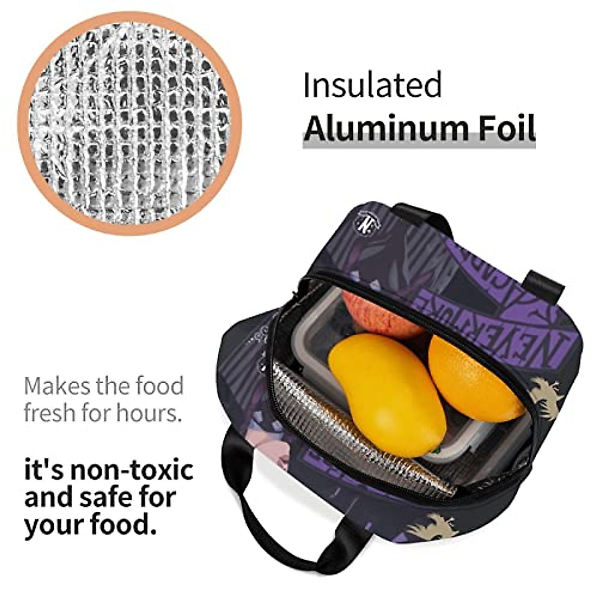 Insulated Lunch Bags for Boys Girls Nevermore Waterproof Portable Tote Meal Bag Teens Adults Large Capacity Zipper Cooler Tote Bag for School/Work/Picnic/Travel