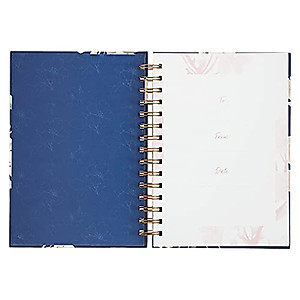 Inspirational Spiral Journal Notebook for Women It is Well Navy Blue Floral Wire Bound w/192 Ruled Pages, Large Hardcover, With Love