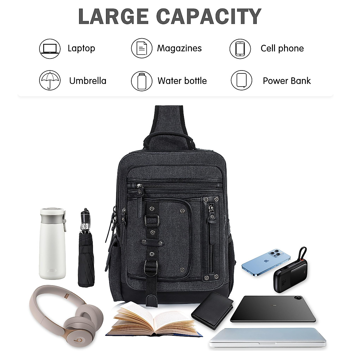 Schkleier Messenger Bag for Men Canvas Sling Bag Crossbody Backpack Laptop Shoulder Bag Hiking Daypacks Casual Tactical