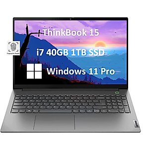 Lenovo ThinkBook 15 Gen 4 Business Laptop (15.6" FHD Anti-Glare, Intel 10-Core i7-1255U, 40GB RAM, 1TB PCIe SSD), 1080p Webcam, Narrow Bezel, Fingerprint, Wi-Fi 6, Ethernet, Win 11 Pro, Grey - 2024