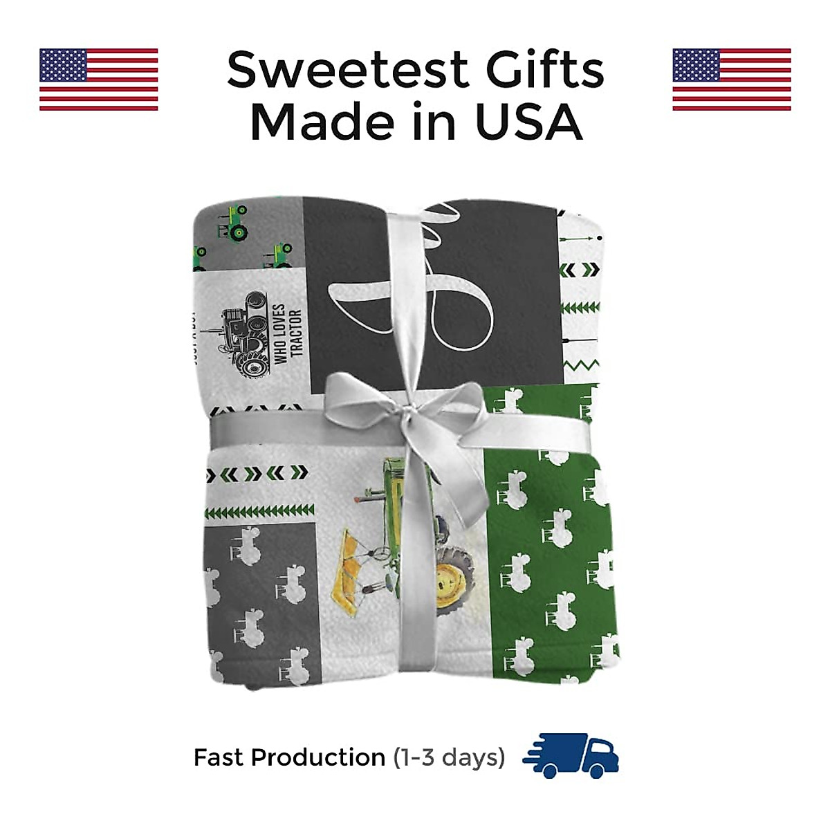 MDPrints Tractor Personalized Baby Blankets for Boys, Personalized Baby Gifts with Name, Customized Baby Blanket, Newborn Boy Gift, Soft Fleece