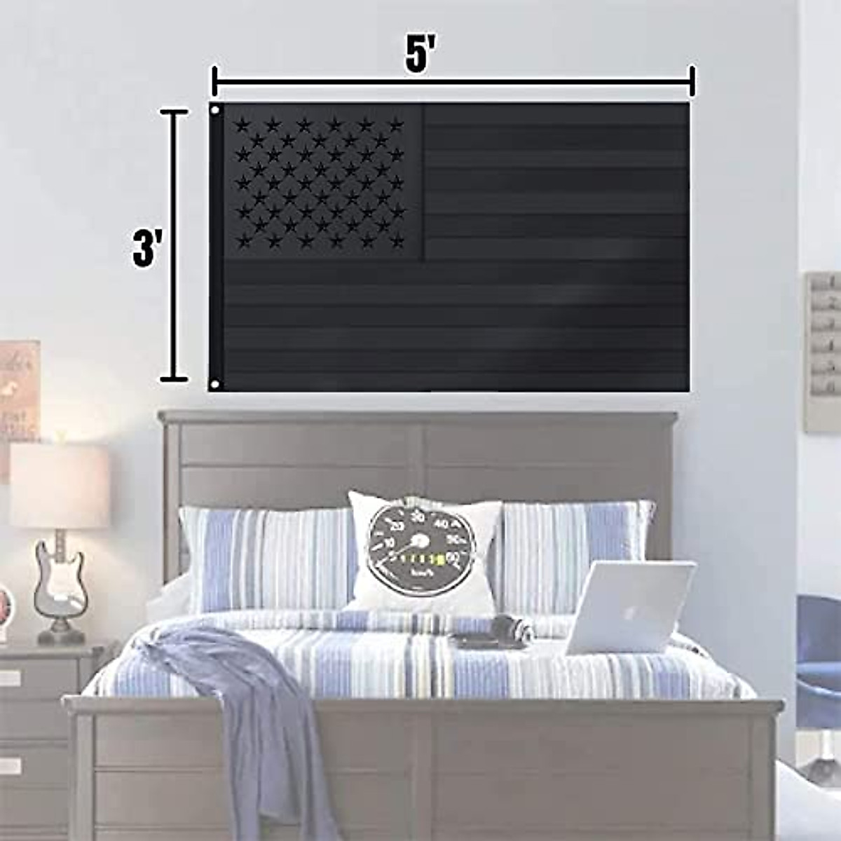 DZSM All Black American Flags 3x5 Ft,Solid USA Flag Double Sided with Embroidered Stars,Fade Proof Patriot United States America Banner Stitched Stripes,Blackout US for Outdoor,car,farm, F-001