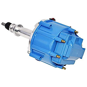 A-Team Performance - HEI Complete Distributor 6 Cylinders - Compatible with Ford Inline 6 65K Coil 144, 170, 200, 250 5/16 Hex Shaft One Wire Installation, Blue Cap