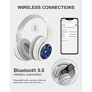 rockpapa E7 Over Ear Wireless Bluetooth Headphones with Mic Include Travel Case, Foldable Wired/Wireless Headphones with Microphone for Kids Childrens Boys Girls Teen Youth Adult White Grey