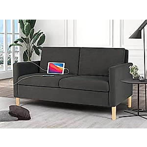 TYBOATLE 55" Modern Fabric Loveseat Sofa with 2 USB Charging Ports, Furniture Suitable for Small Spaces, Living Room, Office, Soft Couch Easy to Install (Dark Grey, Loveseat)