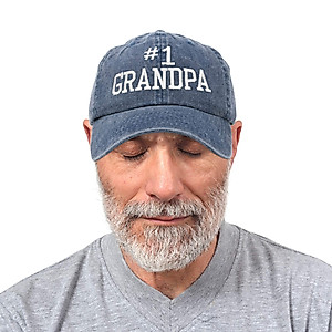 DALIX Number 1 Grandpa Gift Hat Vintage Cap Washed Cotton in Denim Navy Blue