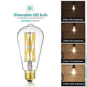 Leools Filament LED Edison Bulb 15W Dimmable 2700K Warm White 1300LM, 120W Incandescent Equivalent E26 Base, ST64 Vintage LED Filament Bulbs, 360 Degrees Beam Angle, Pack of 2