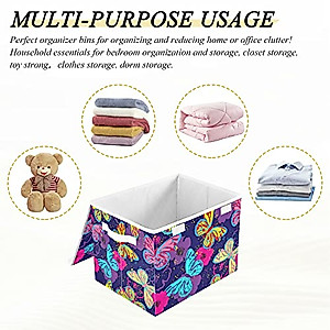 innewgogo Butterflies Painting Storage Bins with Lids for Organizing Collapsible Storage Cube Bin with Handles Oxford Cloth Storage Cube Box for Car