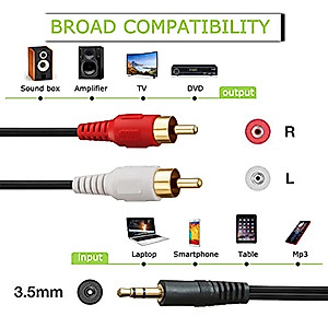Ruaeoda RCA Aux Audio Cable 50 Feet, 3.5mm Aux to 2RCA Male Stereo Audio Y Cable