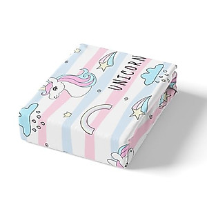 Feelyou Cute Unicorn Bedding Set Twin Size Pink Blue Stripe Duvet Cover for Kids Boys Girls Teens Rainbow Cloud Comforter Cover Set Kawaii Bedspread Cover 2Pcs Zipper