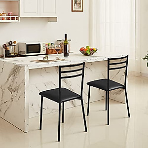 VECELO Metal Dining Chair Set of 2, Modern Armless with Cushioned Seat for Kitchen, Living Room, Matte Black