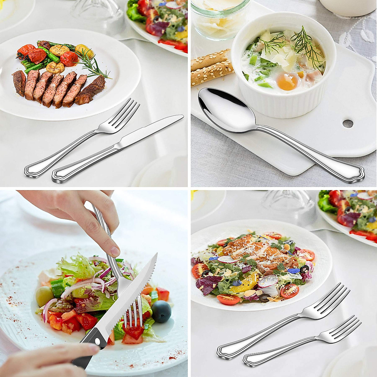 LIANYU 72-Piece Silverware Set with Steak Knives and Organizer Tray, Stainless Steel Cutlery Flatware Set for 12, Tableware Eating Utensils Set with Scalloped Edge, Dishwasher Safe, Mirror Polished