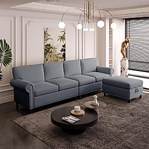 ADOWORE 5 Pieces Sectional Couch Modular Sofa with Reversible Chaise 101" L-Shaped Couch Sofa 4-seat Modular Large Sectional Couch with Ottoman for Living Room, Upholstered Cushion