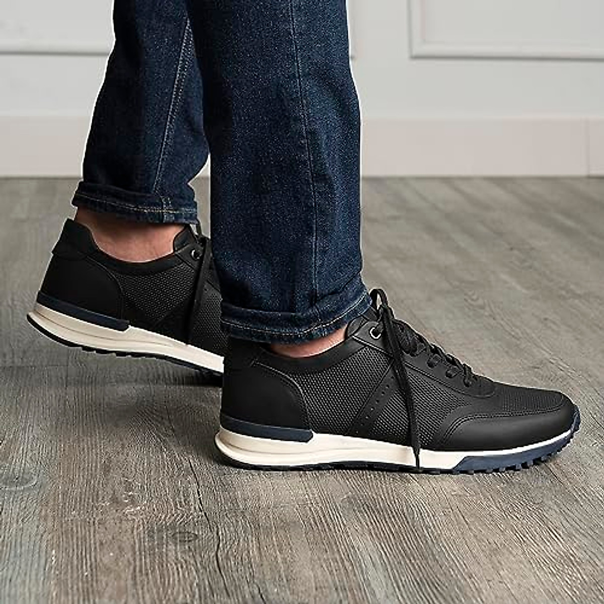 VELEZ 10.5 Mens Business Casual Sneakers + Top Grain Leather Backpack for Men Black Designer Bookbag Business Casual Shoulder Bag