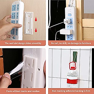 4 Pcs Self-Adhesive Desktop Socket Fixer, Adhesive Punch-Free Socket Holder, Desktop Mountable Wall-Mounted Socket Fixer Bracket, for Kitchen Home and Office, with 16PCS Adhesive Cable Clips