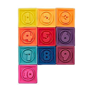 B. – Baby Blocks – Stacking & Building Toys for Babies – 10 Soft & Educational Blocks – Numbers, Shapes, Colors, Animals – 6 Months + – One Two Squeeze