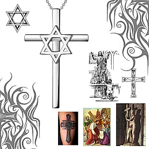 Star Of David Necklace for Women Men 925 Sterling Silver Jeweish Star Necklace Magen David Necklace Star of David Charm Cross Pendant Necklace Jewish Jewelry for Womens Chrismtas Gifts FP0110W