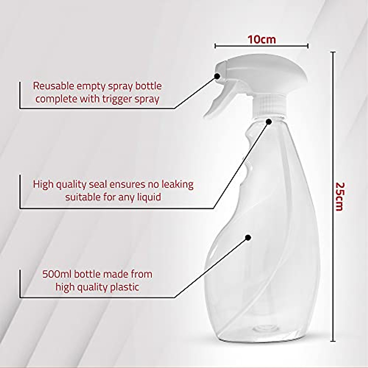 SPRAYZ Large 500ml Spray Bottles For Cleaning Solutions and Gardening, Plant, Water, Durable Trigger Sprayer, Refillable, Spray Bottle for Hair, All Directions, Clear Plastic Bottle 2x 500ml