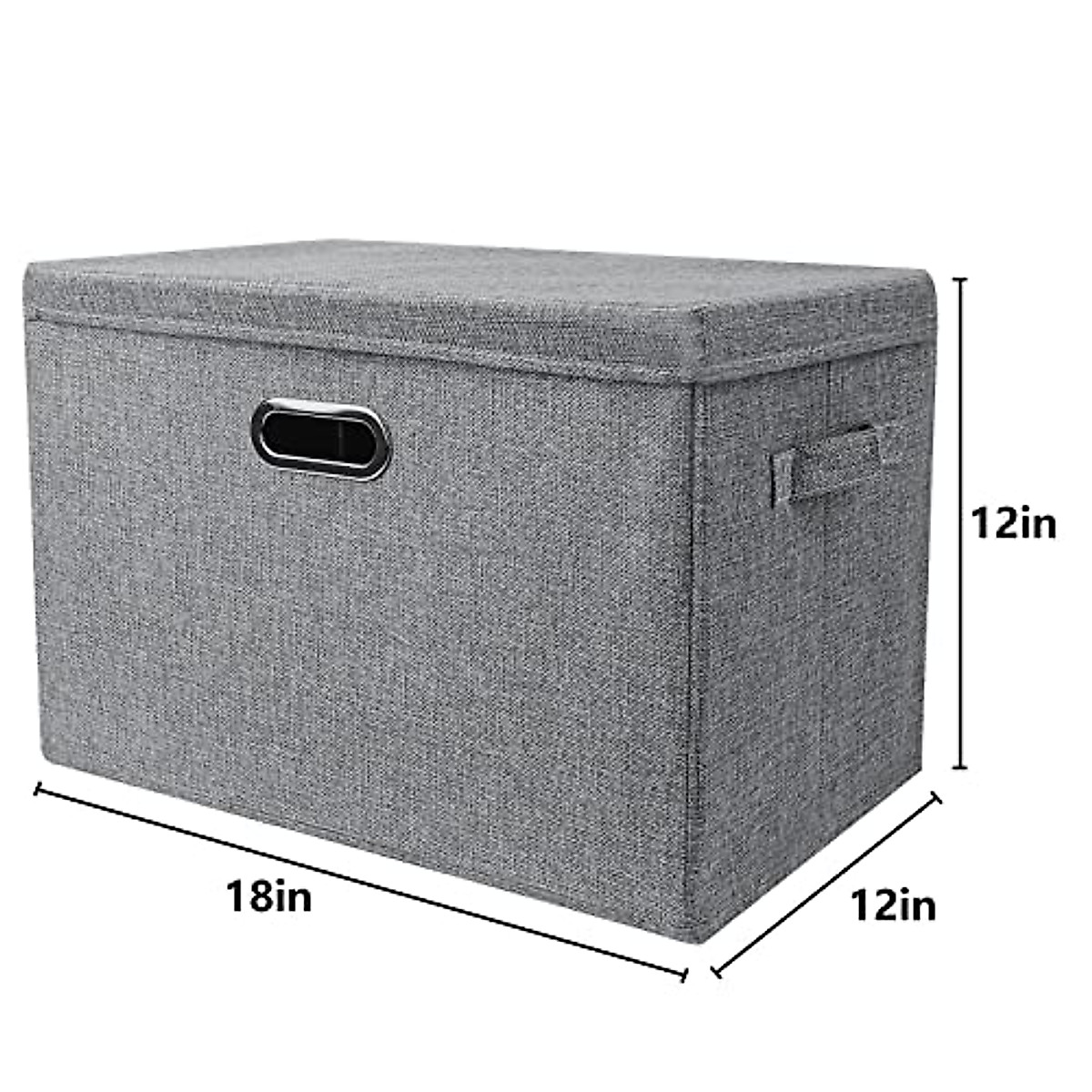 DAYARD Foldable Storage Boxes with Lids Linen Fabric Stackable Storage Bins Organizer Containers Baskets Cube with Cover for Closet Office Nursery, Grey Large (18 x 12 x 12)