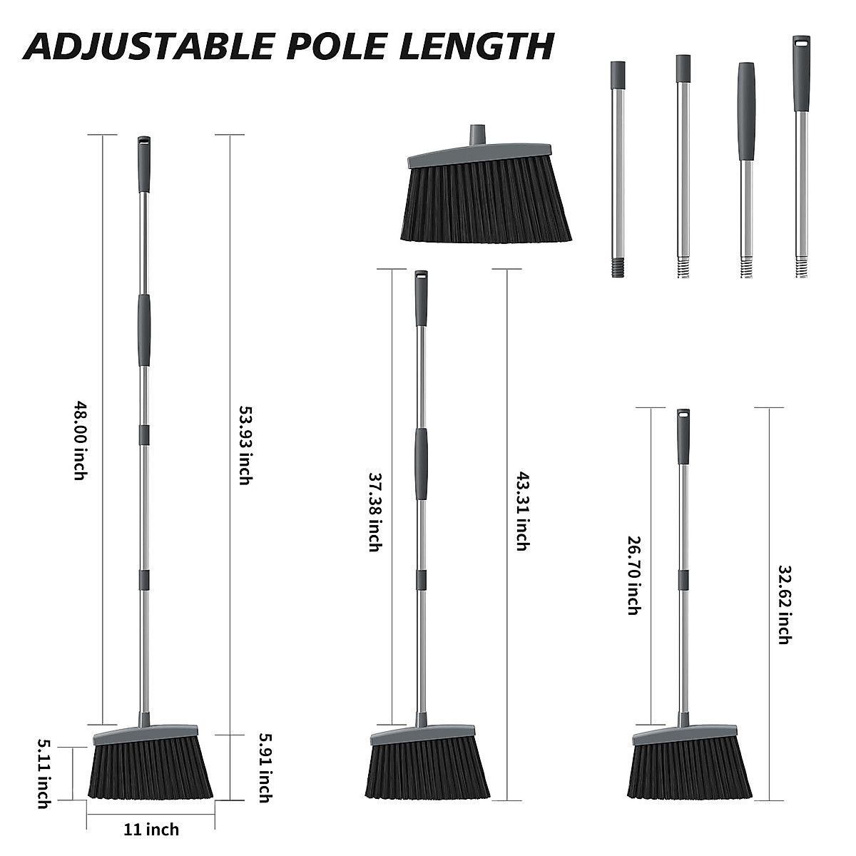 Kelamayi Heavy-Duty Broom Outdoor/Indoor Broom for Floor Cleaning with Long Handle,Large Angle Household Brooms for Home Kitchen Room Pet Hair Office Lobby – Gray
