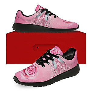 Ballerina Shoes Girls Womens Running Shoes Walking Tennis Sneakers Ballet Slippers Dance Lovers Pink Rose Flower Shoes Gifts for Women Girl,Size 13 Men/15.5 Women Black