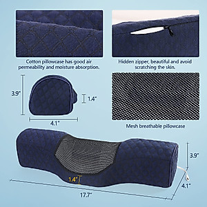 Neck Roll Pillows for Pain Relief Sleeping, Heated Memory Foam Cervical Neck Support Pillow for Bed with USB Graphene Heating for Stiff Neck Pain Relief (Dark Blue)