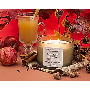 Mulled Cider Candle | Fall Candles | Luxury Soy & Beeswax Candles for Home | 16 oz. Large Jar 3 Wick Candle | Apple Cider Candle | Thanksgiving Candle | Autumn Candles