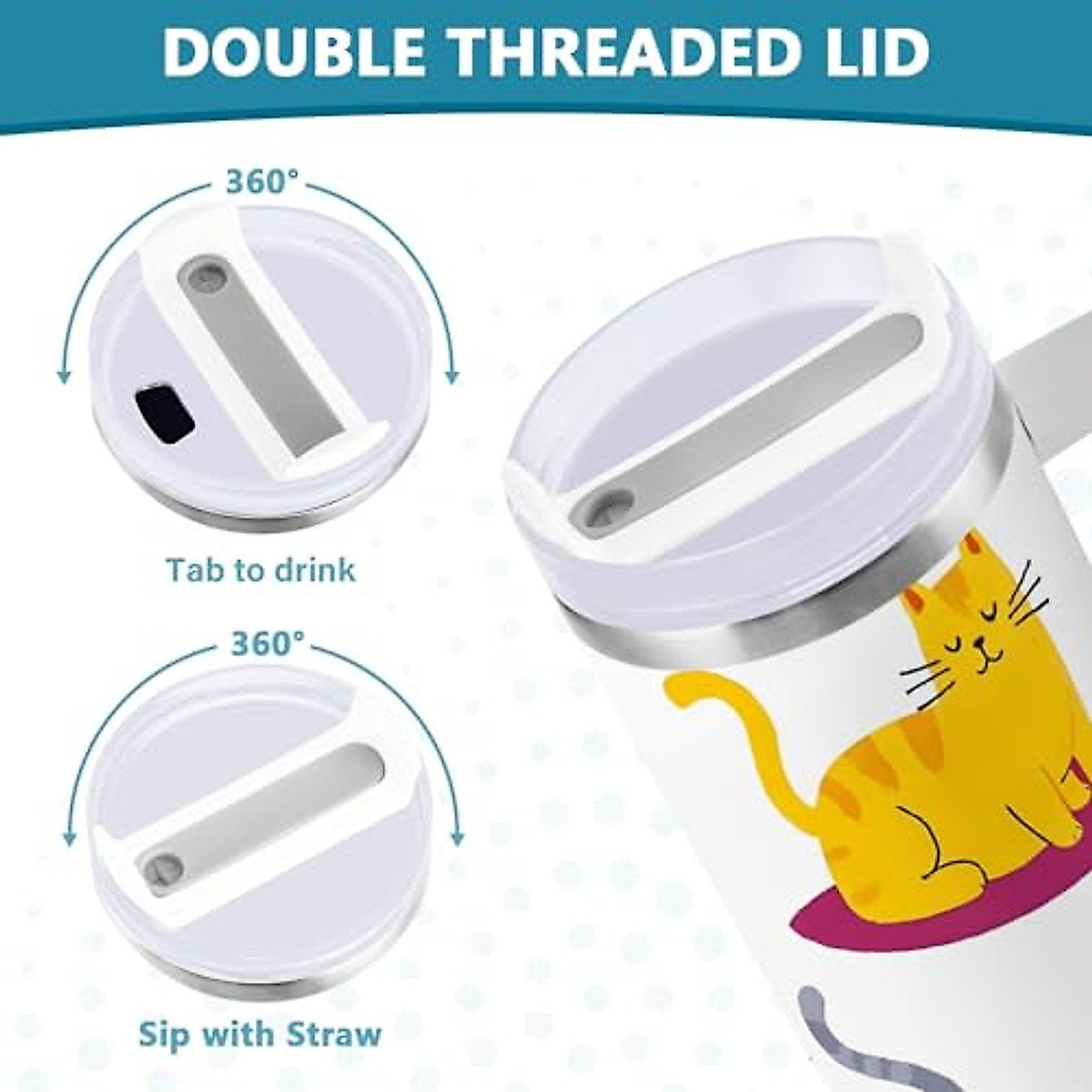 Nexawaveo Cats Do Different Yoga Poses Tumbler with Handle and Straw 30-40 oz Lid Cup Holder Compatible for Travel Insulated Stainless Steel Cup Food Grade PP Gifts for Him Her BPA-free