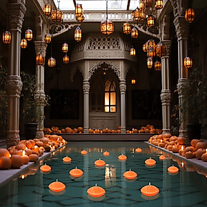 LPUSA 10 Hour Orange Floating Candles Large 3"，Unscented Romantic Tealight Ribbed Candles for Cylinder Vases，Centerpieces at Wedding, Party, Pool, Holidays, Set of 12