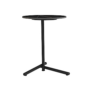 JACH Simplify Round Pedestal Accent Side Table, Minimalist Rock Board Side Table for Living Room, Bedroom, Suitable for Pairing with Sofas, 21" x 17" x 16", (Black)