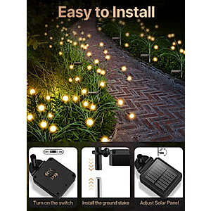ONTROAD Solar Garden Lights, New Upgraded Leaf Design 20 LED Solar Firefly Lights, Solar Garden Lights Outdoor Waterproof, Firefly Lights Solar Outdoor Decorations for Patio Yard, Warm White (2 Pack)