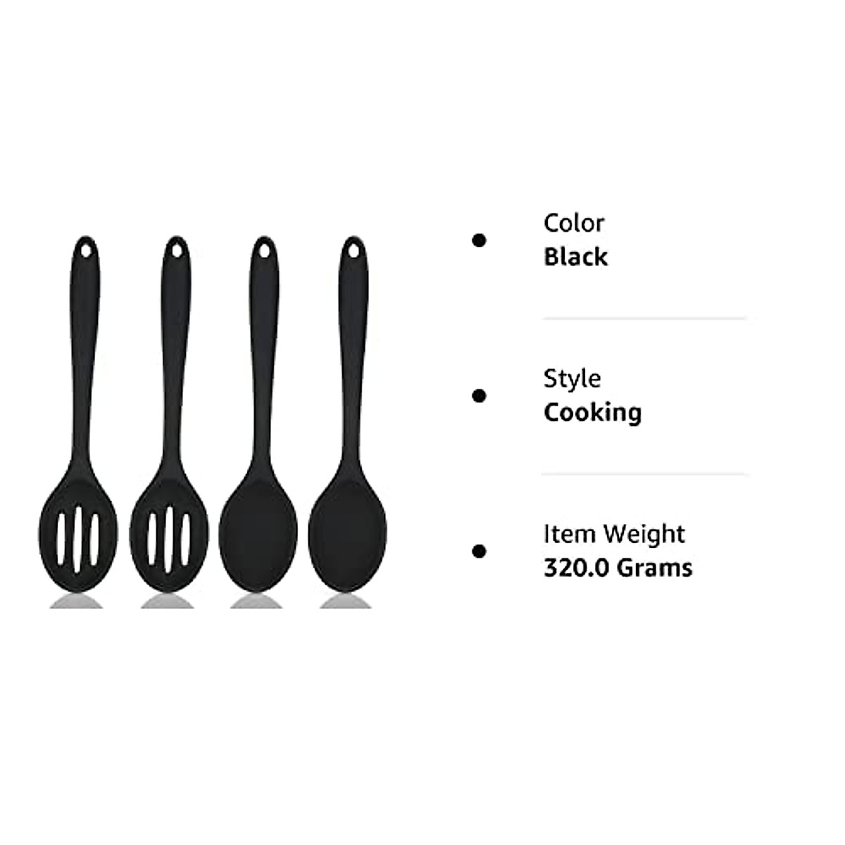 4 Pieces Silicone Cooking Spoons Set Silicone Serving Spoon Silicone Nonstick Mixing Spoons Slotted Spoons Large Nonstick Heat Resistant Spoons for Kitchen Cooking Bake Stir Draining Tool (Black)