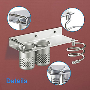 Hair Dryer Holder Wall Mount, Toothbrush Hairdryer Holder Organizer Storage Handing Rack, Upgrade Special Aluminum, Bathroom Hanging Rack Organizer with 2 Cups