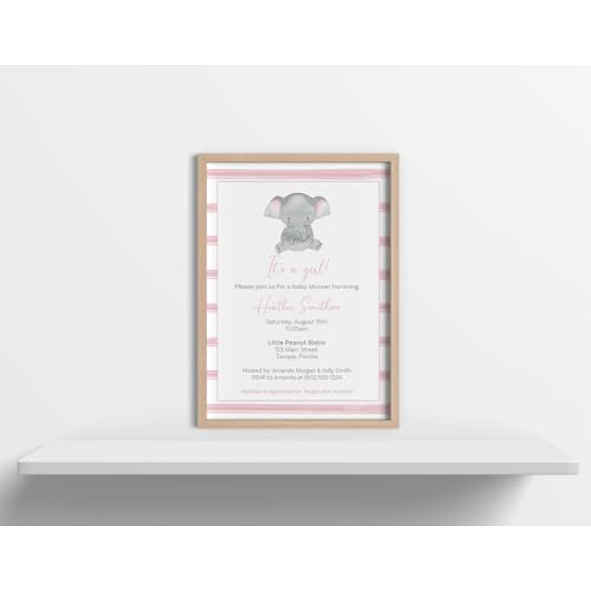 Elephant Baby Shower Invitations Stripes Pink It's a Girl l Little Peanut Invites Customized Personalized Printed (12 Count)