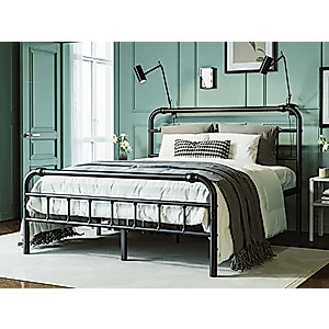 FSCHOS Full-Size-Bed-Frame-with-Headboard and Footboard, 18 Inch Metal Platform , Premium Steel Heavy Duty Bed Frame Full No Box Spring Needed, Easy Assembly, Black