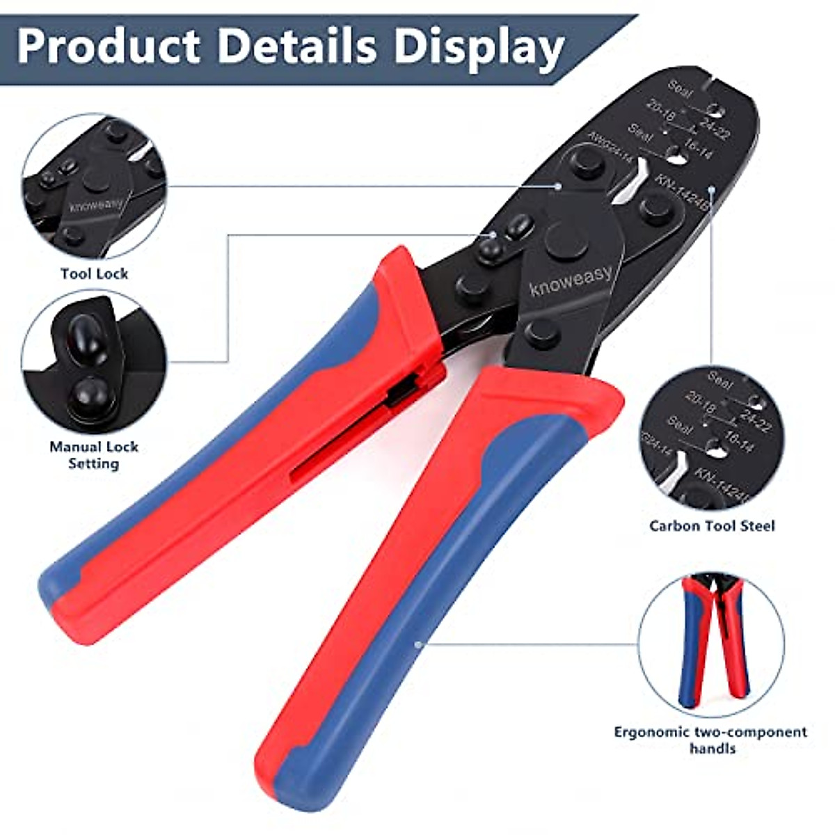 Knoweasy 1424B Weatherpack Crimp Tool - Works for Molex, Delphi, Amp, Tyco, Harley, PC, Automotive - AWG 24-14 Wire Crimper