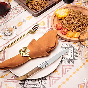 LUVCOSY Laguiole Style Steak Knife Set of 8, Non-serrated Steak Knife Set with Olive Wood Handle, Sharp Stainless Steel Steak Knives with Gift Box, Dinner Cutlery Set for Home Party