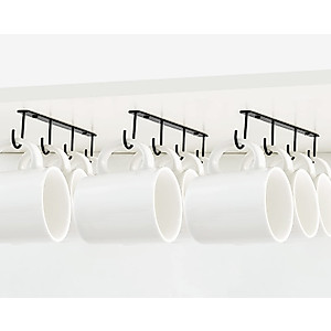 Mkono Under Cabinet Mug Hanger Set of 3 Metal Mug Hooks Coffee Cup Holder with 12 Hooks Simple Coffee Mug Organizer for Cabinet Shelf Modern Mug Storage Display Rack for Kitchen Coffee Bar, Black