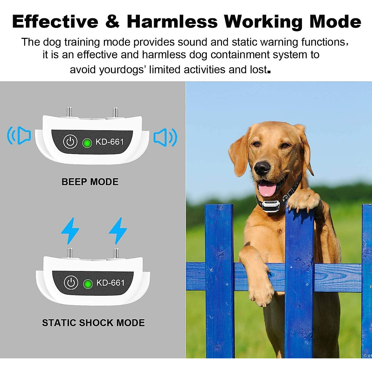 HEXIEDEN Wireless Dog Fence Pet Containment System Boundary Container,Training Collar with Electric Shock Sound Correction,Waterproof,Rechargeable,Adjustable Range Up to 1640ft,for All Dogs,for2dogs