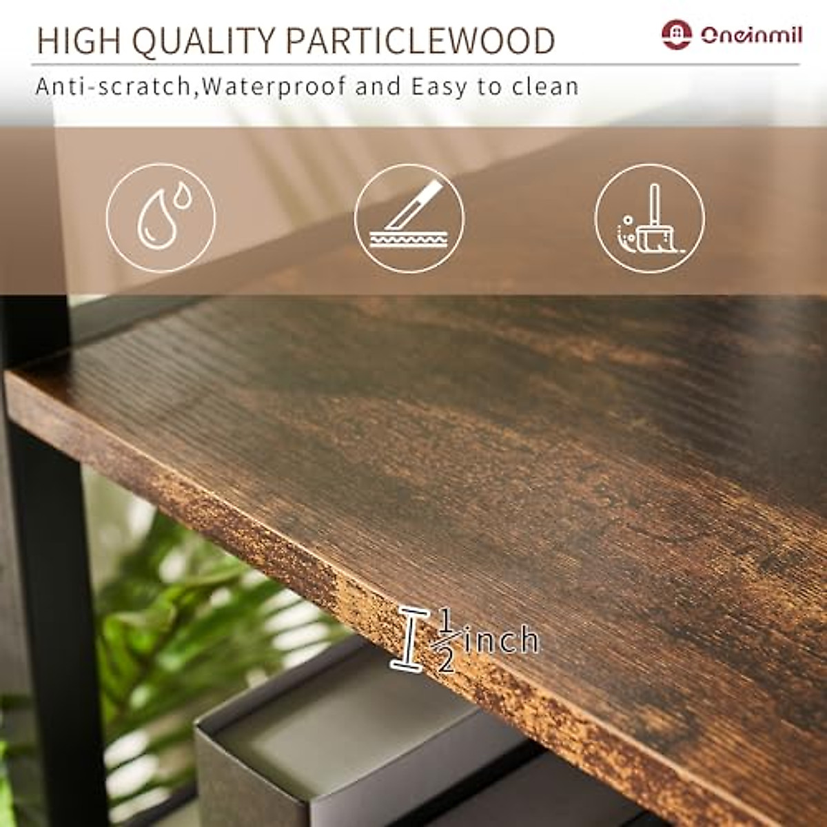 oneinmil 6-Tier Bookshelf with 2 Storage Drawers, Industrial Display Standing Shelf, Rustic Wood Storage Shelf with Metal Frame, Open Bookcases for Living Room, Bedroom, Home Office (Brown)