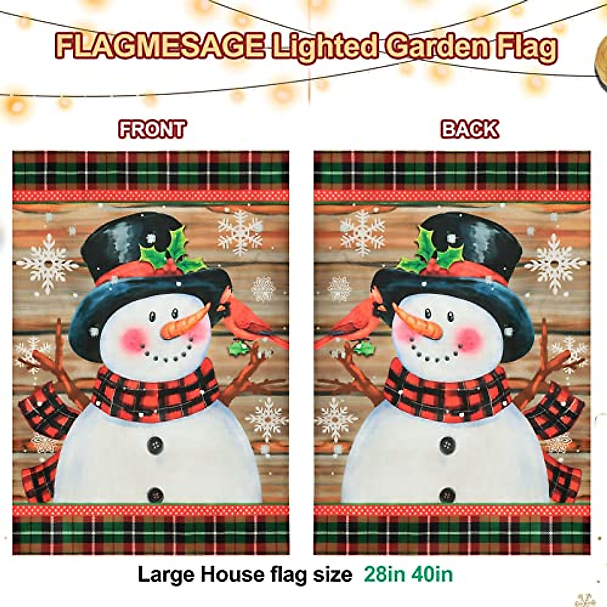Lighted Winter Garden Flag, LED Christmas Snowman Garden Flag for Outside, Vertical Double Sided Garden Flags Outdoor Flag Winter Outside Seasonal Decoration Home Decor Flag 28x40