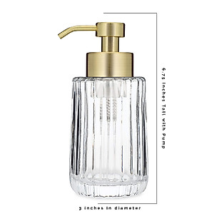 Rail19 Flora Fluted Foaming Soap Dispenser | Vintage-Inspired Modern Glass Refillable Pump Bottle for Bathroom Vanity Countertop and Kitchen, 10oz (Gold)
