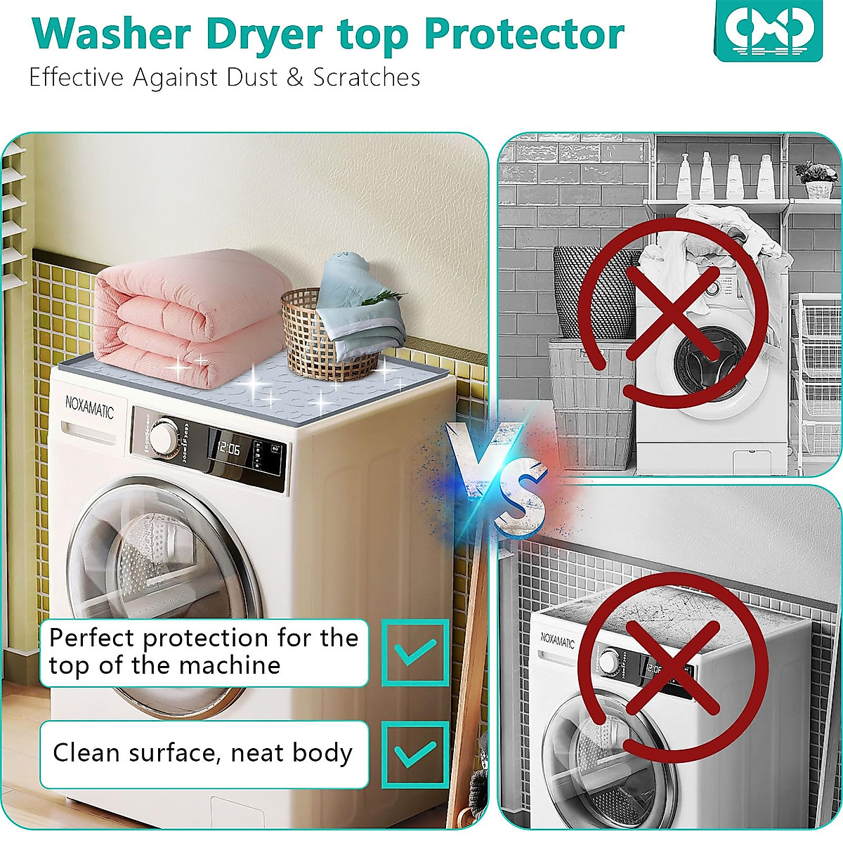 CMDZHF Washer and Dryer Covers for The Top 23.6 x 19.6'' Washer and Dryer Top Protector Mat Washing Machine Mat for Top of Washer Waterproof Dust Top Cover for Home Kitchen Laundry Room