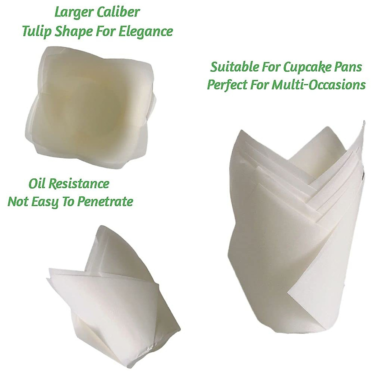 Tulip Cupcake Liners-300 Pack Tulip Cupcake Wrappers Greaseproof Muffin Liners Baking Cups For Birthday,Party,Wedding-white color