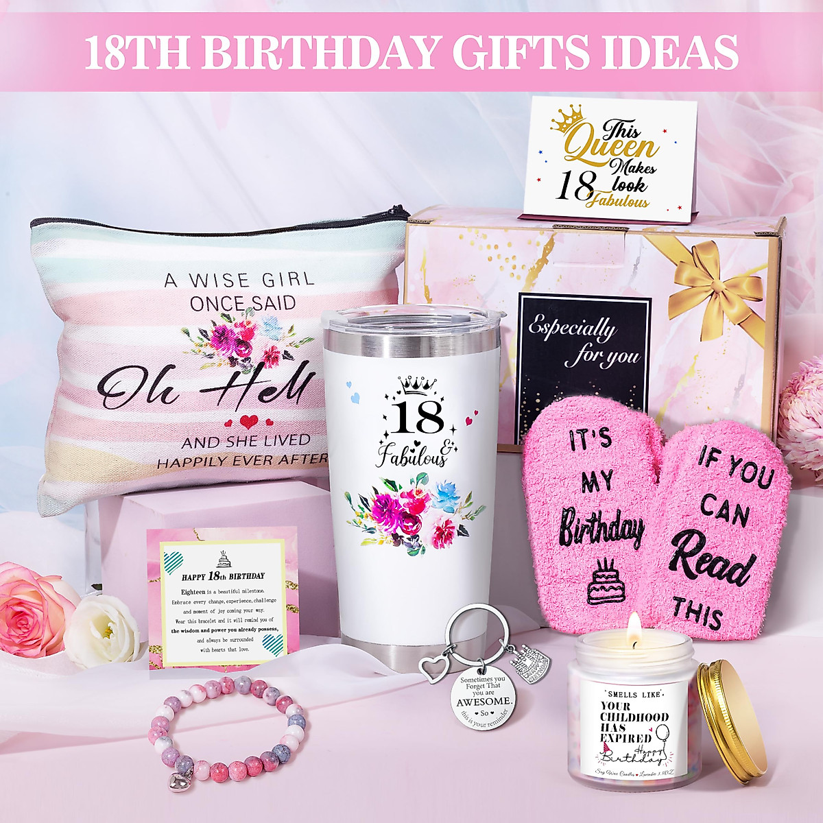 ShinnyWis 18th Birthday Gifts for Girls,18th Birthday Decorations for Girls Daughter Sister Her Girlfriend,Tumblers Gifts Set for 18 Year Old Girl Birthday Gifts Ideas