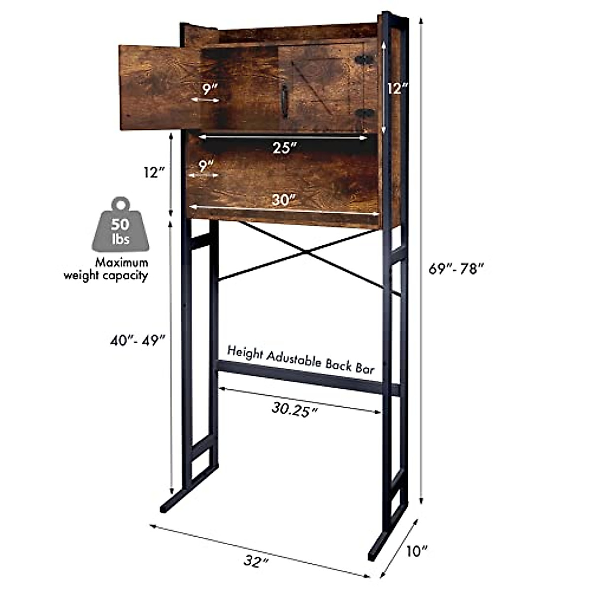 Stephan Roberts Washer or Over The Toilet Storage Cabinet w/Height Adjustable Shelf Laundry Room/Bathroom Organizer, 2-Door Freestanding Rack Space Saver, Wood