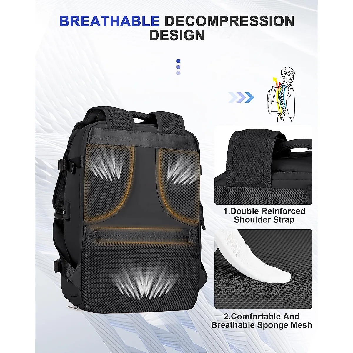 UPPACK Black Backpack For Women Men Travel Bag Watreproof Gym Hiking Backpack College Laptop Backpack For School Travel Essentials Carry On Bag