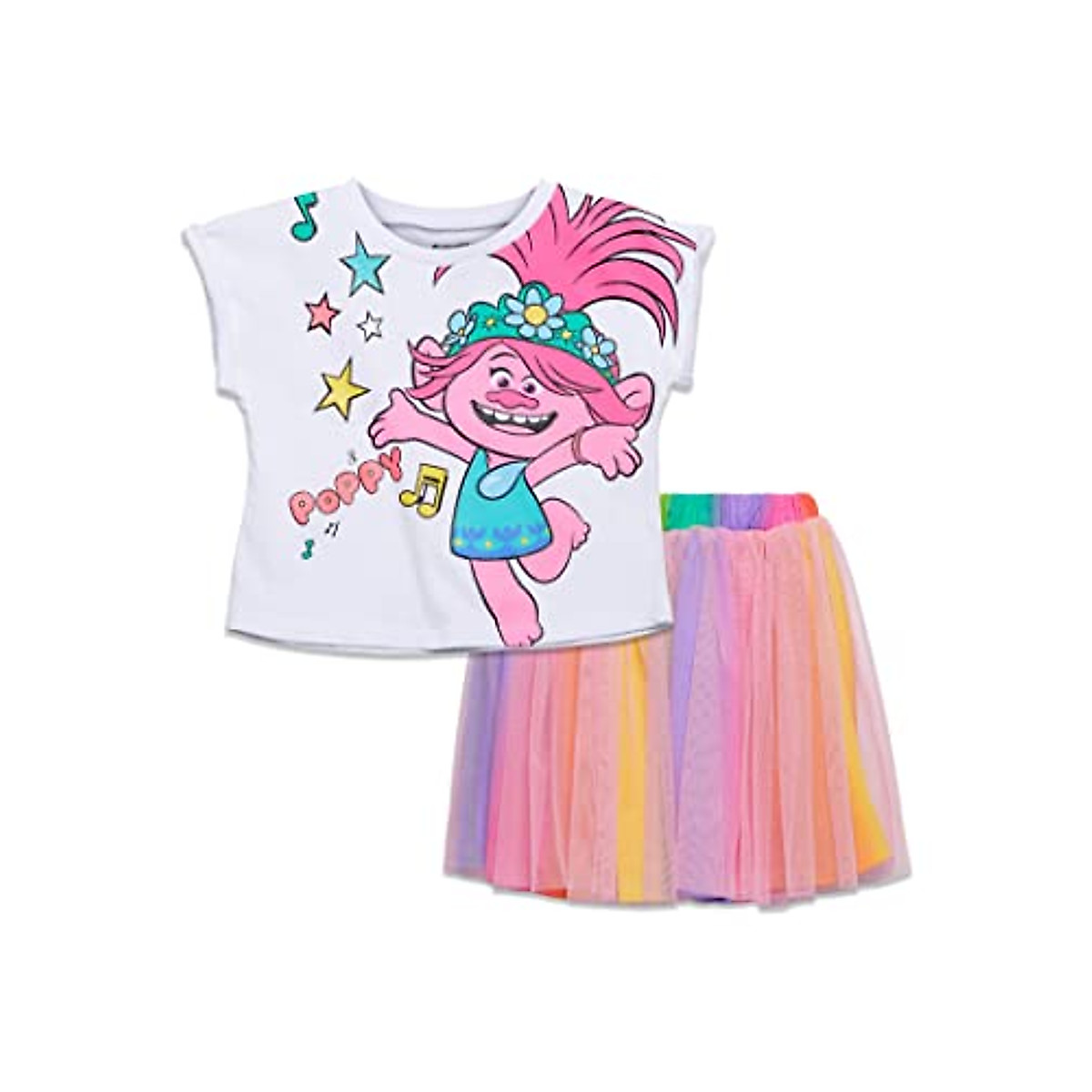 DreamWorks Trolls Poppy Infant Baby Girls Short Sleeve T-Shirt Tutu Skirt Set White 18 Months